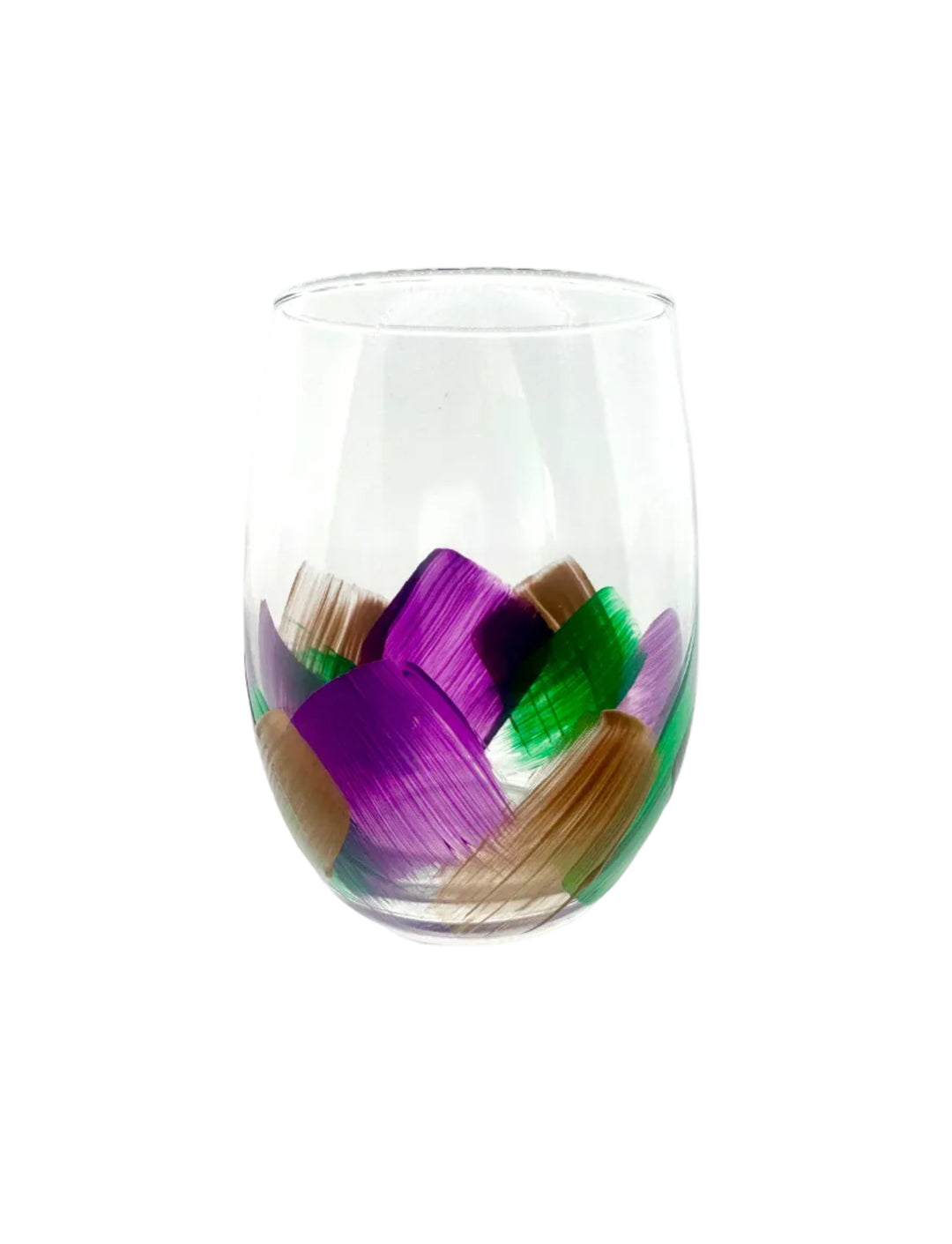 Hand Painted Stemless Wine Glass - Mardi Gras – Gabrielle's Biloxi