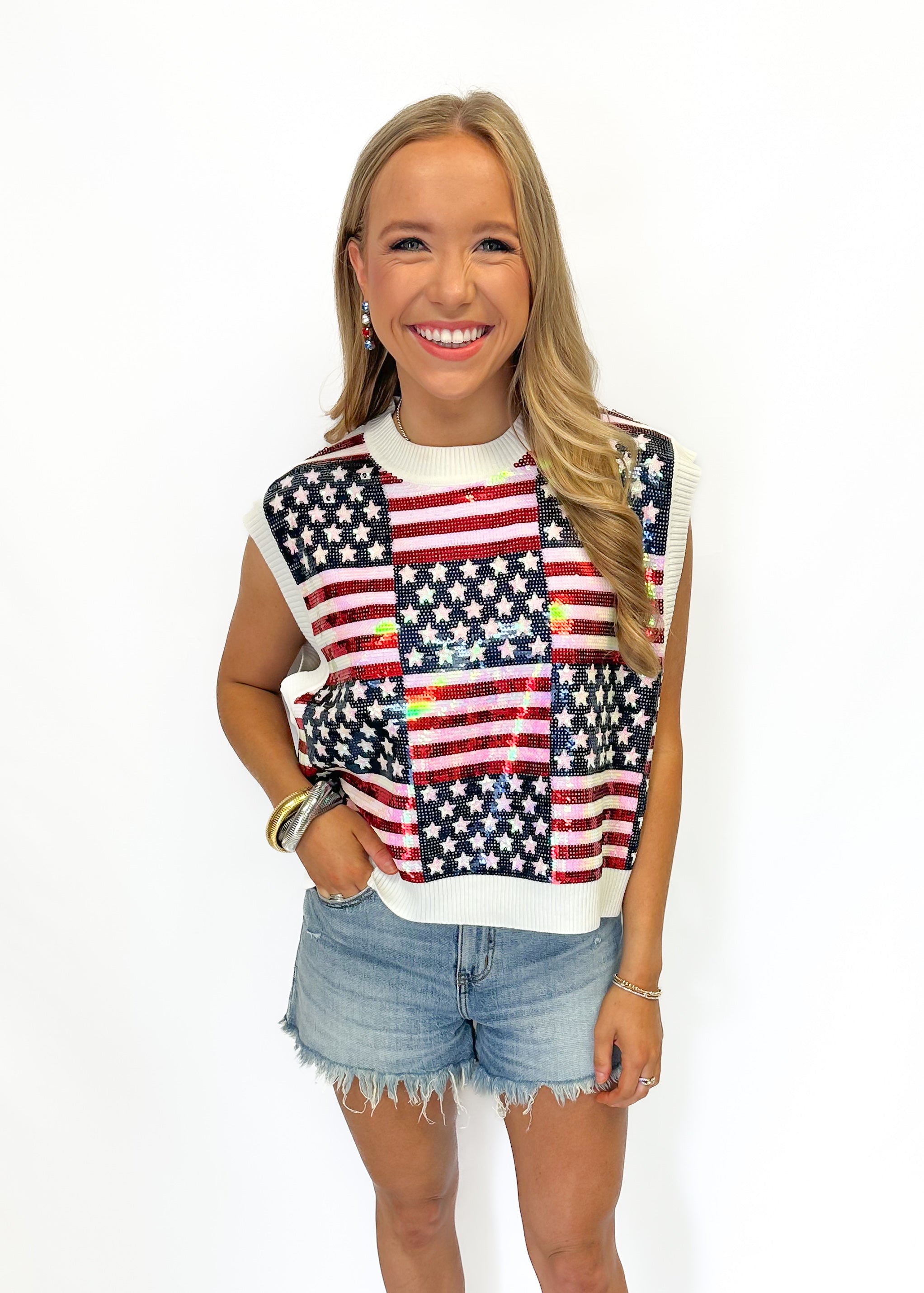 Queen of Sparkles Full Sequin Stars & Stripes Sweater Vest – Gabrielle ...