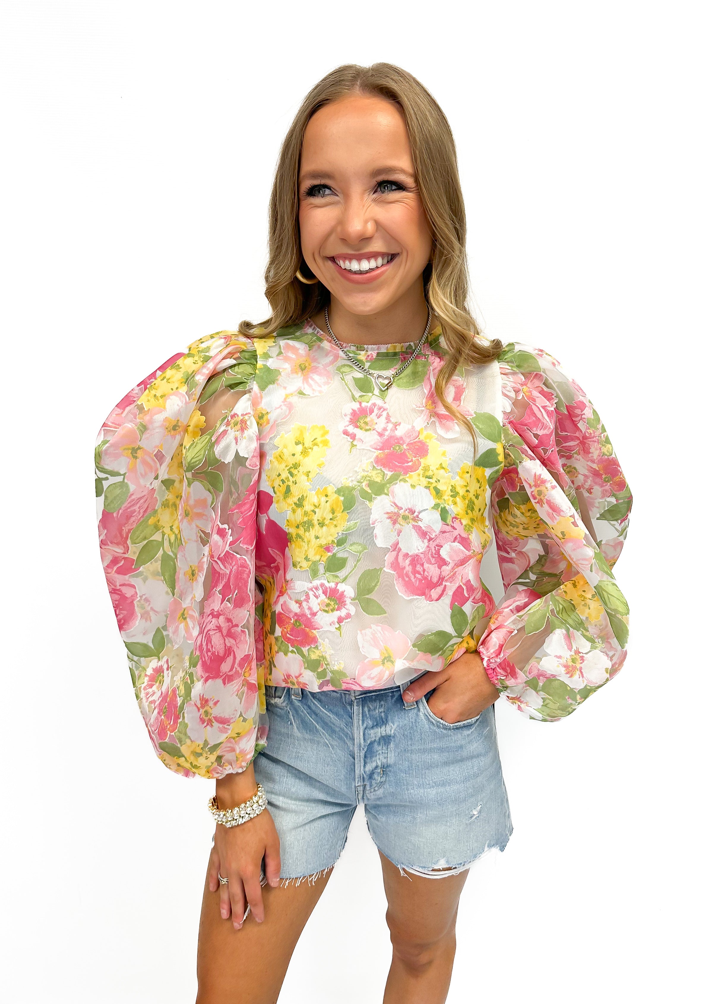 LBLOX Floral Poof Sleeves Top | Gabrielle's Biloxi